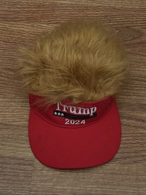 2024 President Donald TRUMP Red Trumpy Visor Hat w/Gold Hair Golf Cap ...