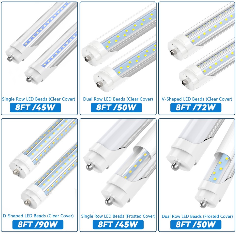 8FT LED Tube Light T8 T12 Single Pin FA8 Bulbs 45W 72W 120W 8Foot LED ...