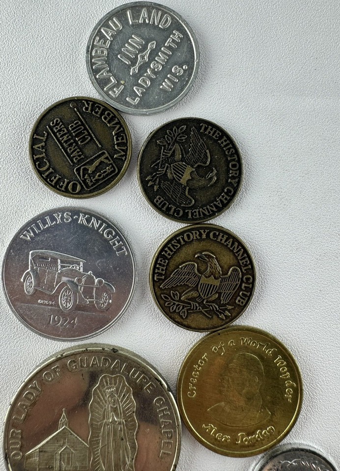 Lot (10) Tokens PGA, History Channel, Antique Car, Alex Jordan, Iowa ...