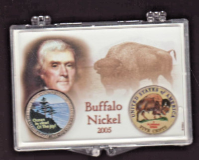 2005 JEFFERSON NICKEL Westward Journey COLORIZED "Bison & Ocean View ...
