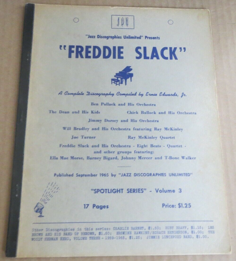 Freddie Slack Discography by Ernie Edwards Jr., 17 pages circa 1965 | eBay