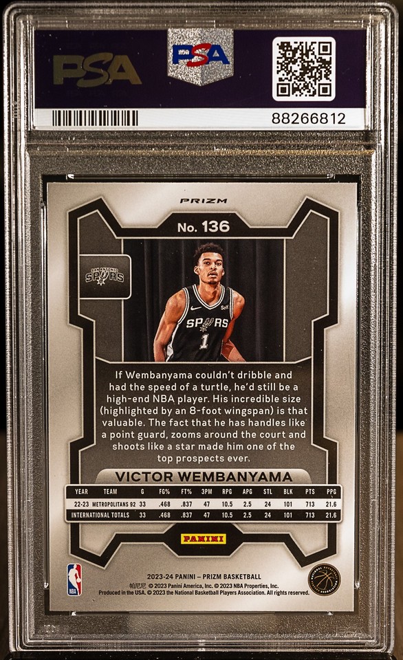88266812 VICTOR WEMBANYAMA 2023 Panini Prizm 136 Silver RC Rookie PSA ...