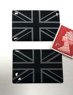 2 x Union Jack Flag Stickers Dark Grey & Black Super Shiny Domed Finish ...