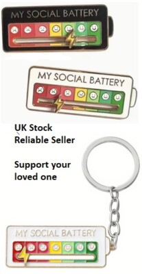 Autism Anxiety 7 moods "My Social Battery" Pin Badge keyring Emotional ...