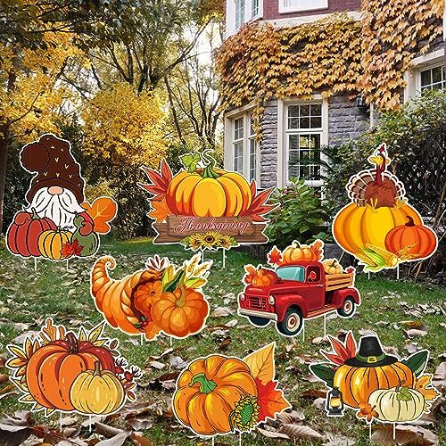 8 PCS Thanksgiving Yard Signs with Stakes Vintage Pumpkin orange | eBay