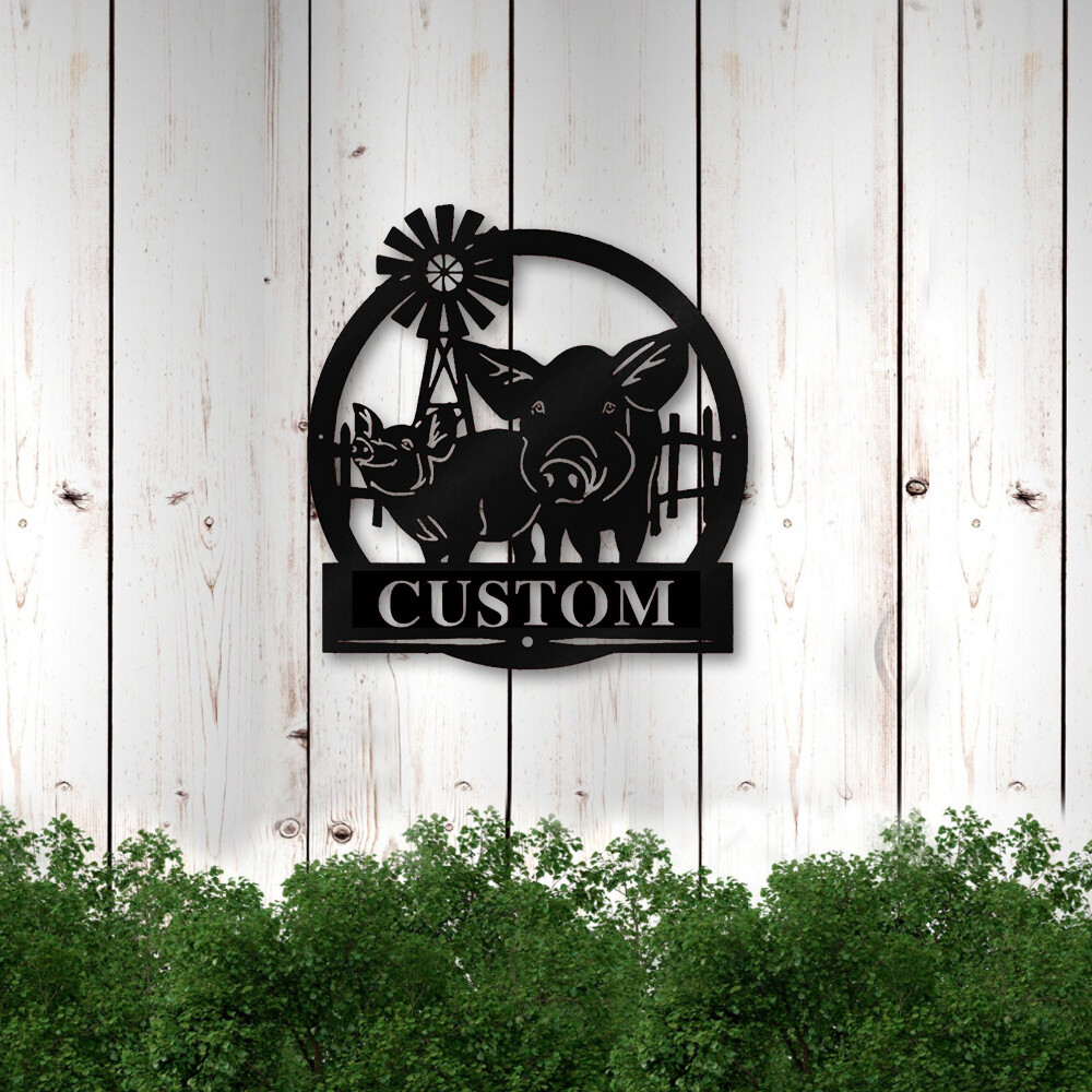 Personalized Pig Metal Sign Wall Decor, Farmhouse Sign, Family Name ...