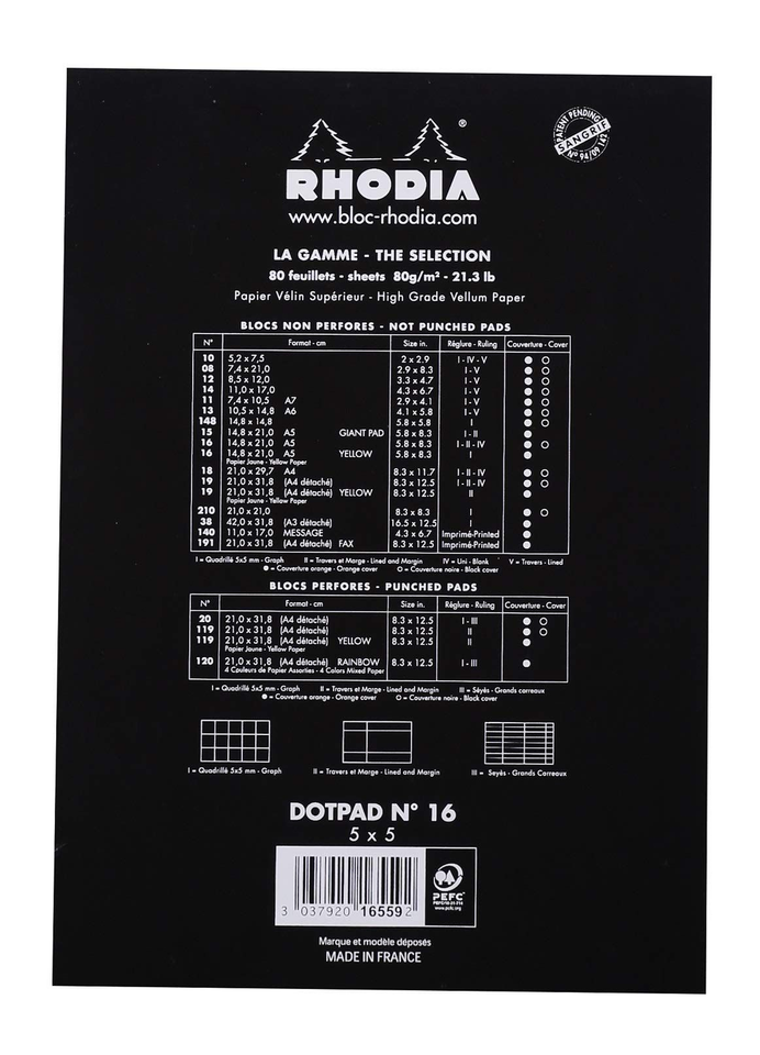 Rhodia Head Stapled Pad, No16 A5, Dot - Black 6 in x 8 1/4 in, | eBay