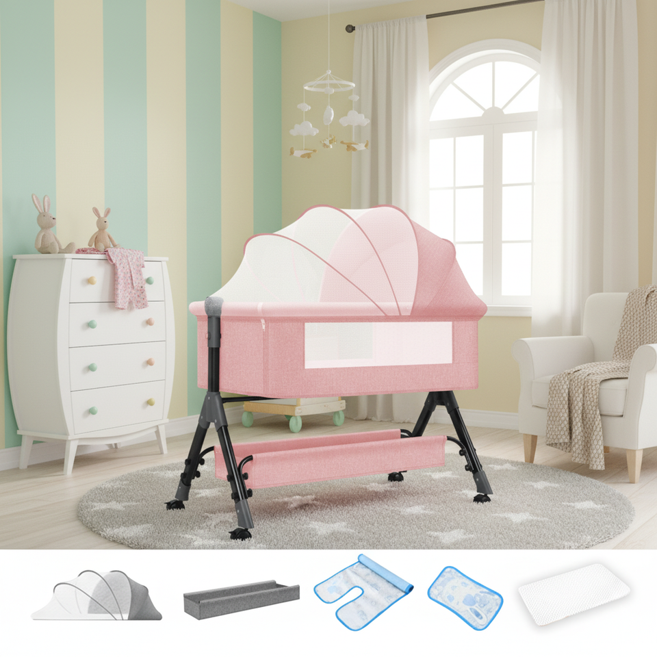 Foldable Baby Bed Cots Newborn Co-Sleeper Cot Baby Bassinet Bedside ...