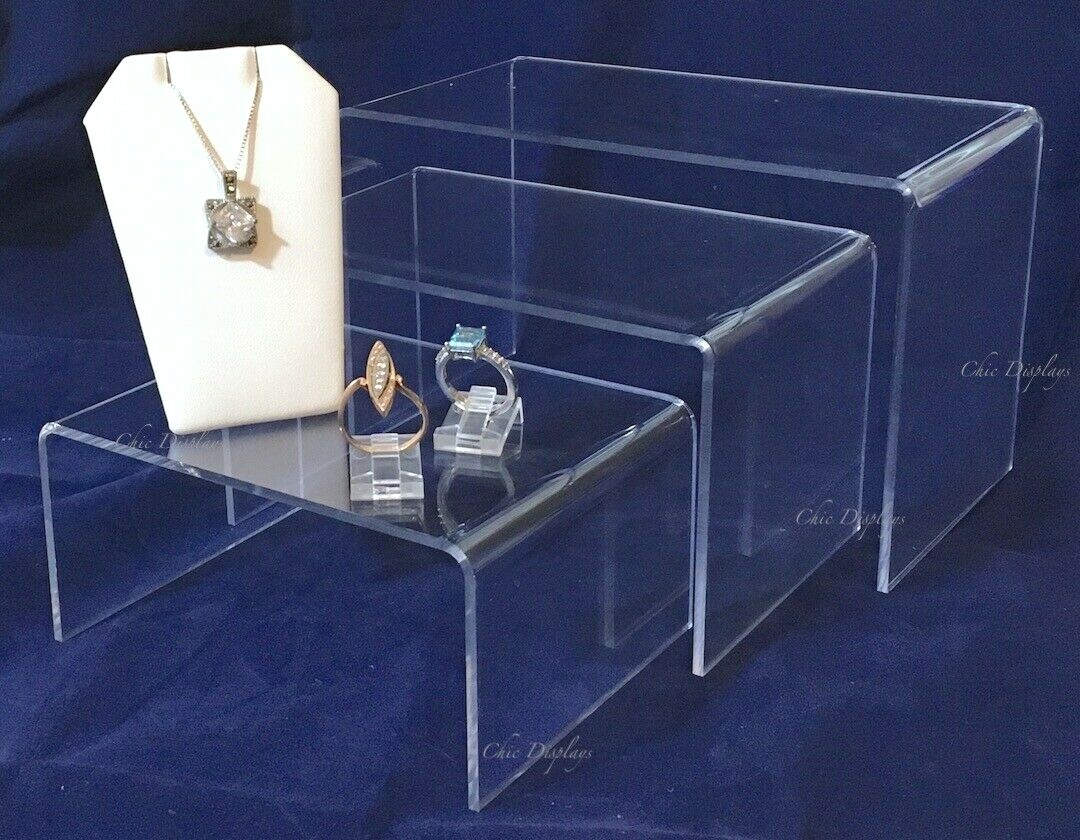 3pc Clear Acrylic Riser Set Jewelry Display Riser Jewelry Display Stage ...