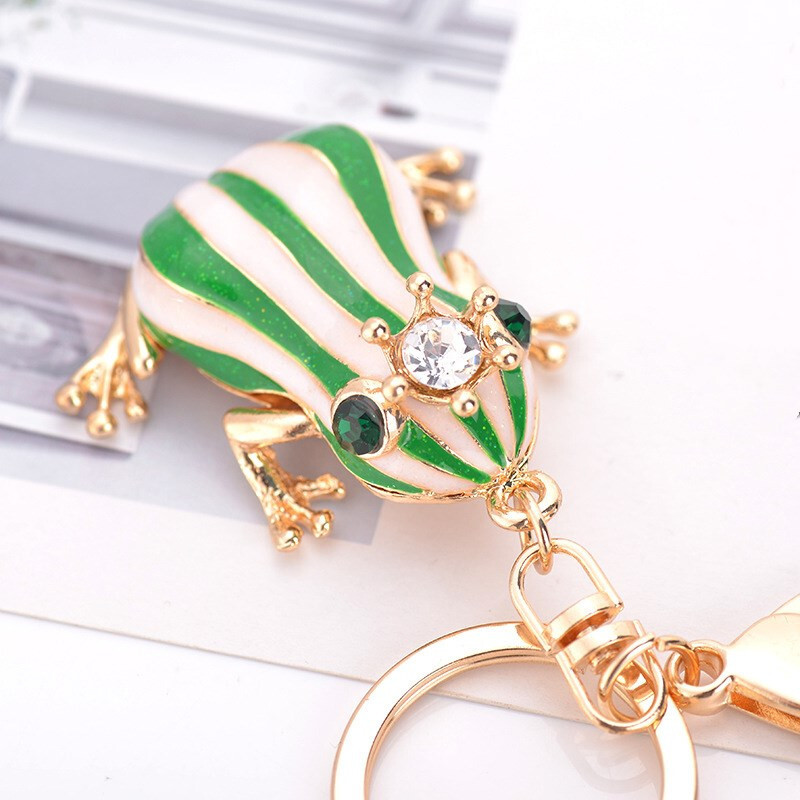 Cute Frog Pendant Key Chain Women White Zircon Stone Keychain Rose Gold ...