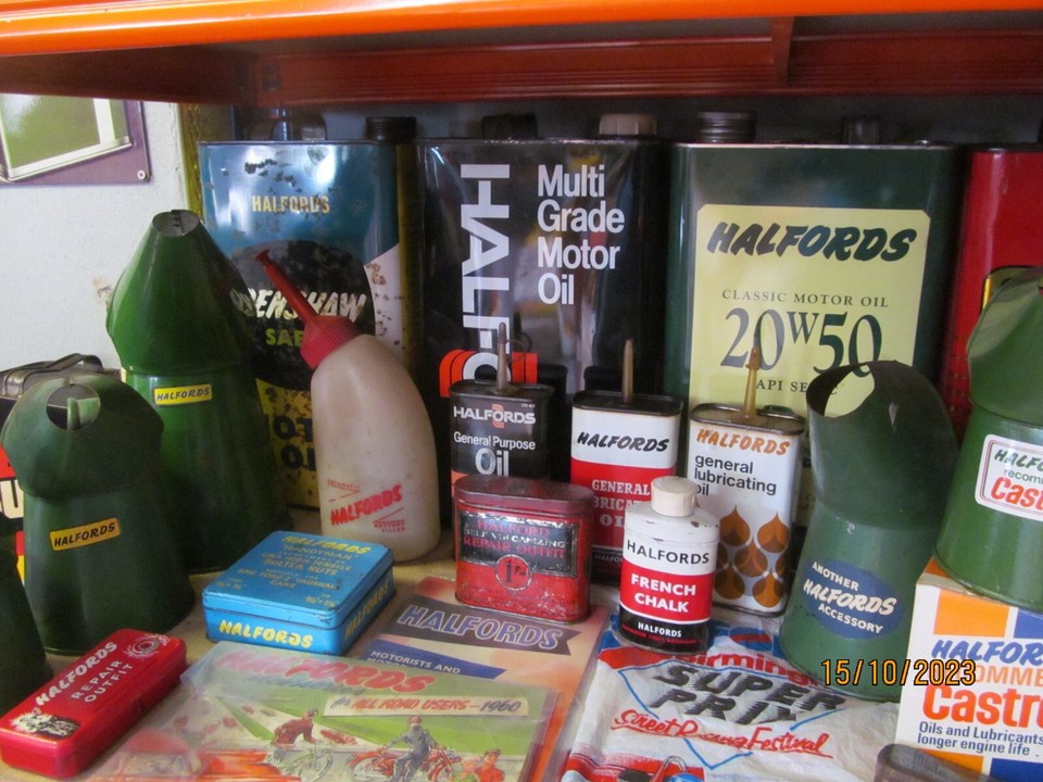 VINTAGE, HALFORDS CLASSIC MOTOR OIL CAN , 20W-50 EMPTY ONE GALLON ...