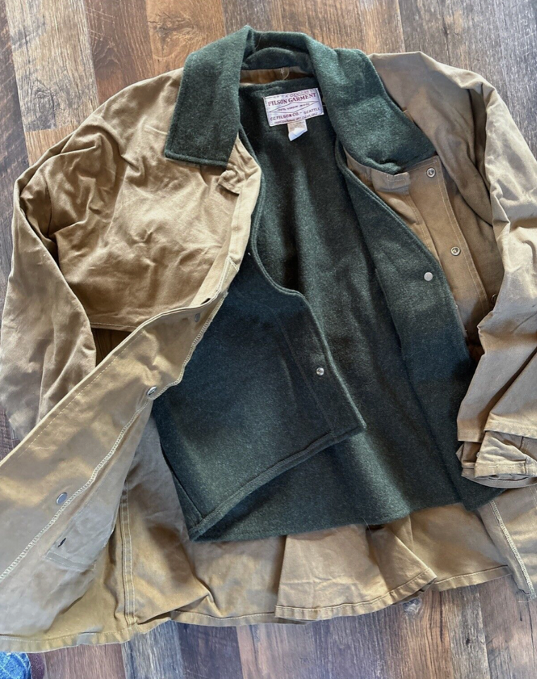 FILSON Tin Cloth Packer Coat Waxed Cotton Canvas Jacket 40 M Mackinaw ...