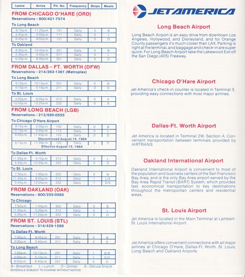 Jet America timetable 1984/08/01 | eBay