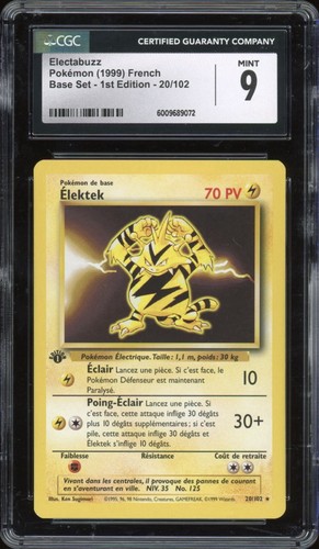 1999 Pokemon FRENCH 1st Edition Base Set Élektek-Electabuzz 20/102 CGC ...