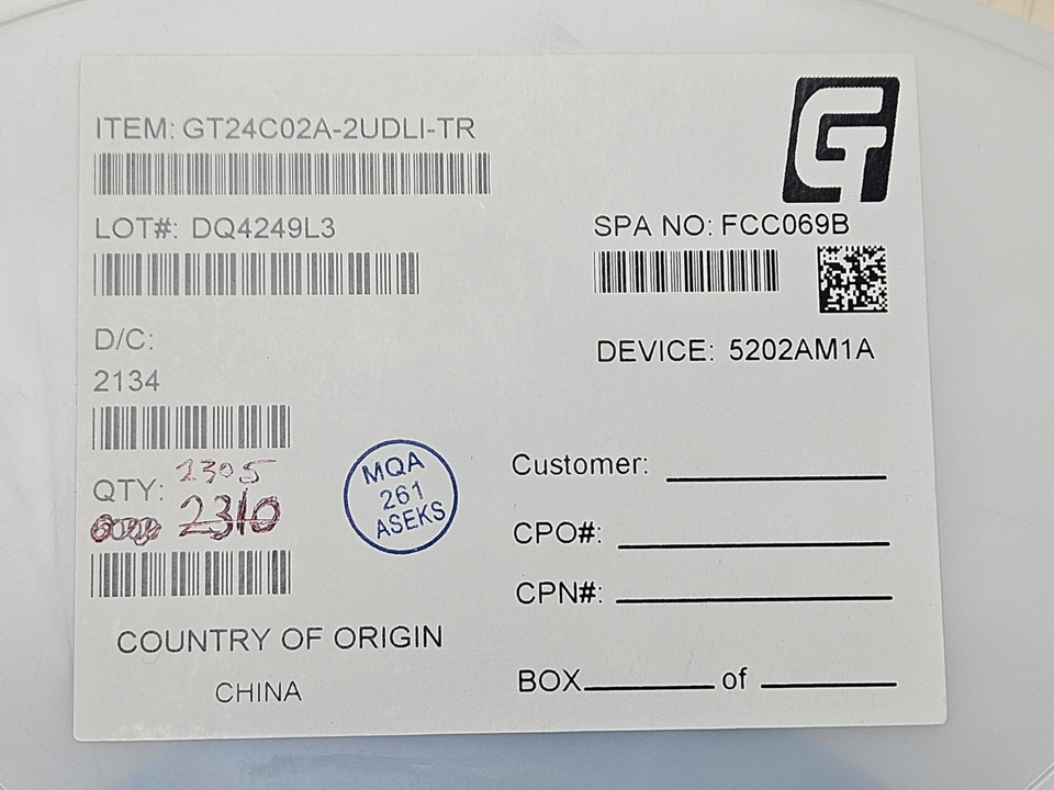 (10PCS) GT24C02A-2UDLI Gigantec EEPROM, 256X8, Serial, CMOS, UDFN8 ...