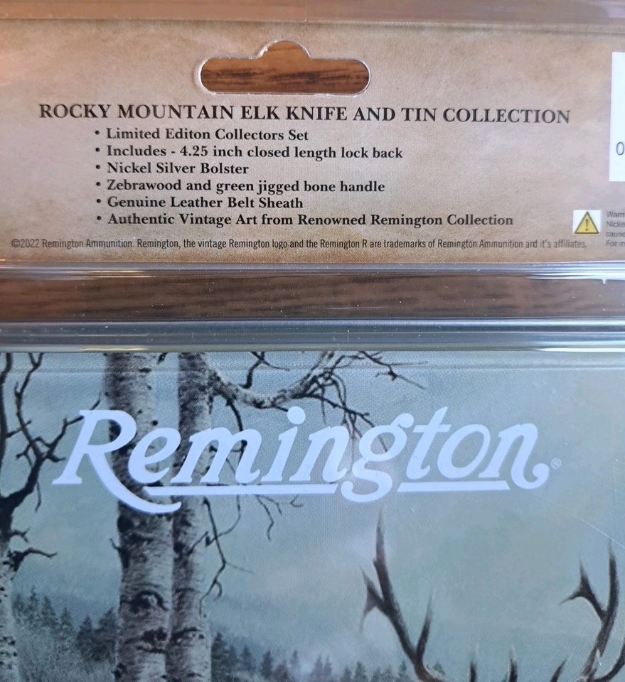 Remington Rocky Mountain Elk Lockback Knife Green Zebra Wood Bone ...