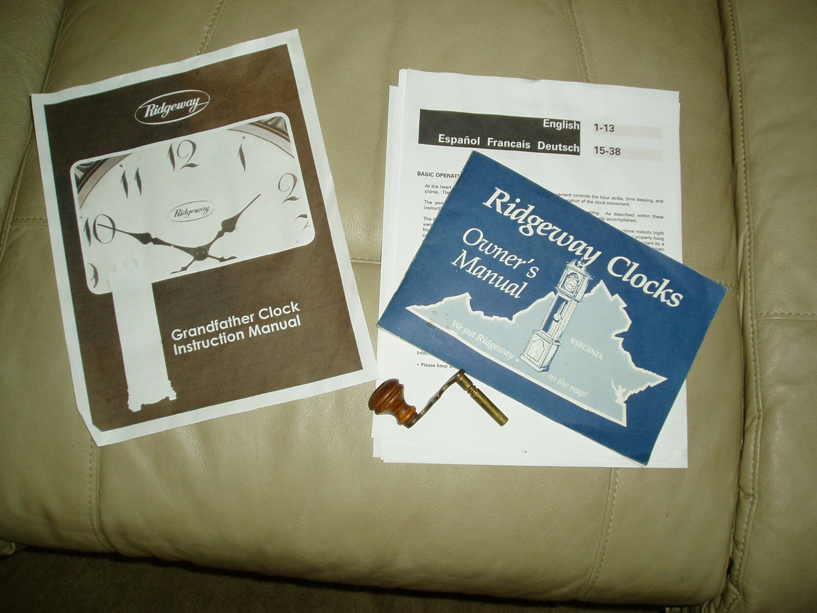 RIDGEWAY GRANDFATHER CLOCK- PENDULUM CHIME-RARE BLONDE OAK WOOD,BEVELED ...