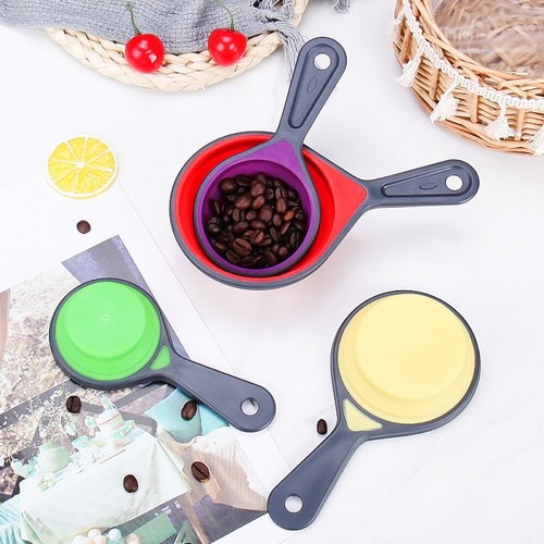 4pcs/set with Hanging Holes Folding Measuring Spoon Set Measuring Cups ...
