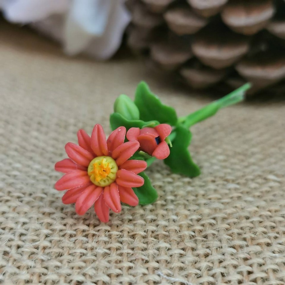 Dollhouse Miniature Gerbera Daisy Flower 3 Bunches Clay Handcraft ...