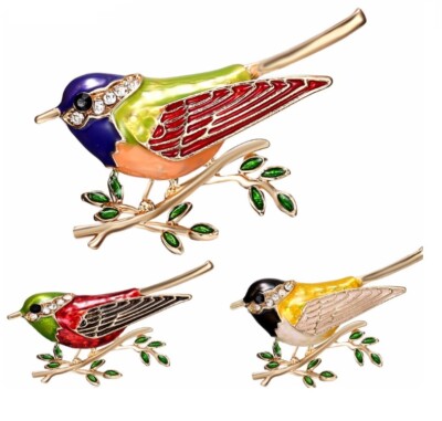 Robin Sparrow Bird Brooch Broach Pin Vintage Alloy Rhinestone Diamante ...