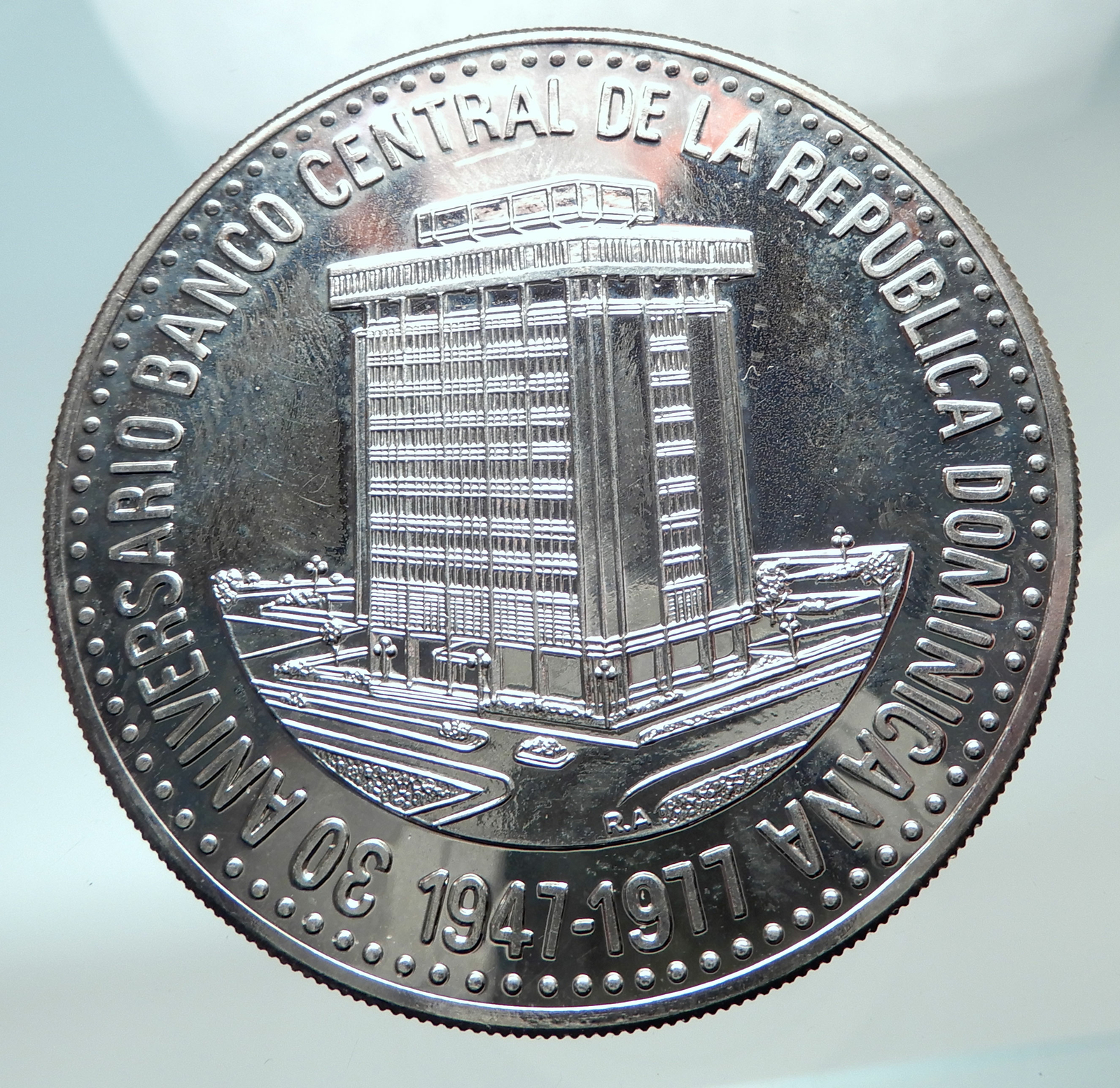 1977 DOMINICAN REPUBLIC 30th Central Bank Silver Proof 30 Pesos Coin ...