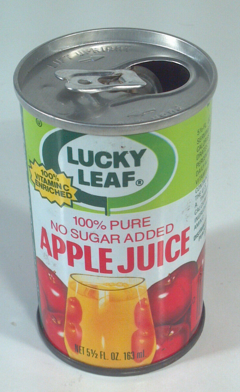 Vintage Lucky Leaf Apple Juice Can 5 1/2 oz Straight Steel Knouse Peach ...