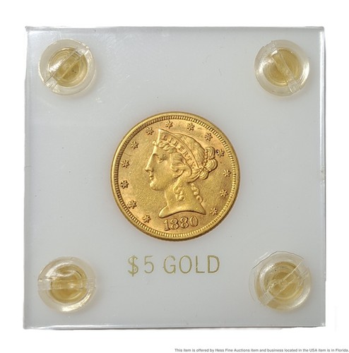 Mint Luster 1880 Half Eagle $5 US Gold Coin American Liberty Coronet ...