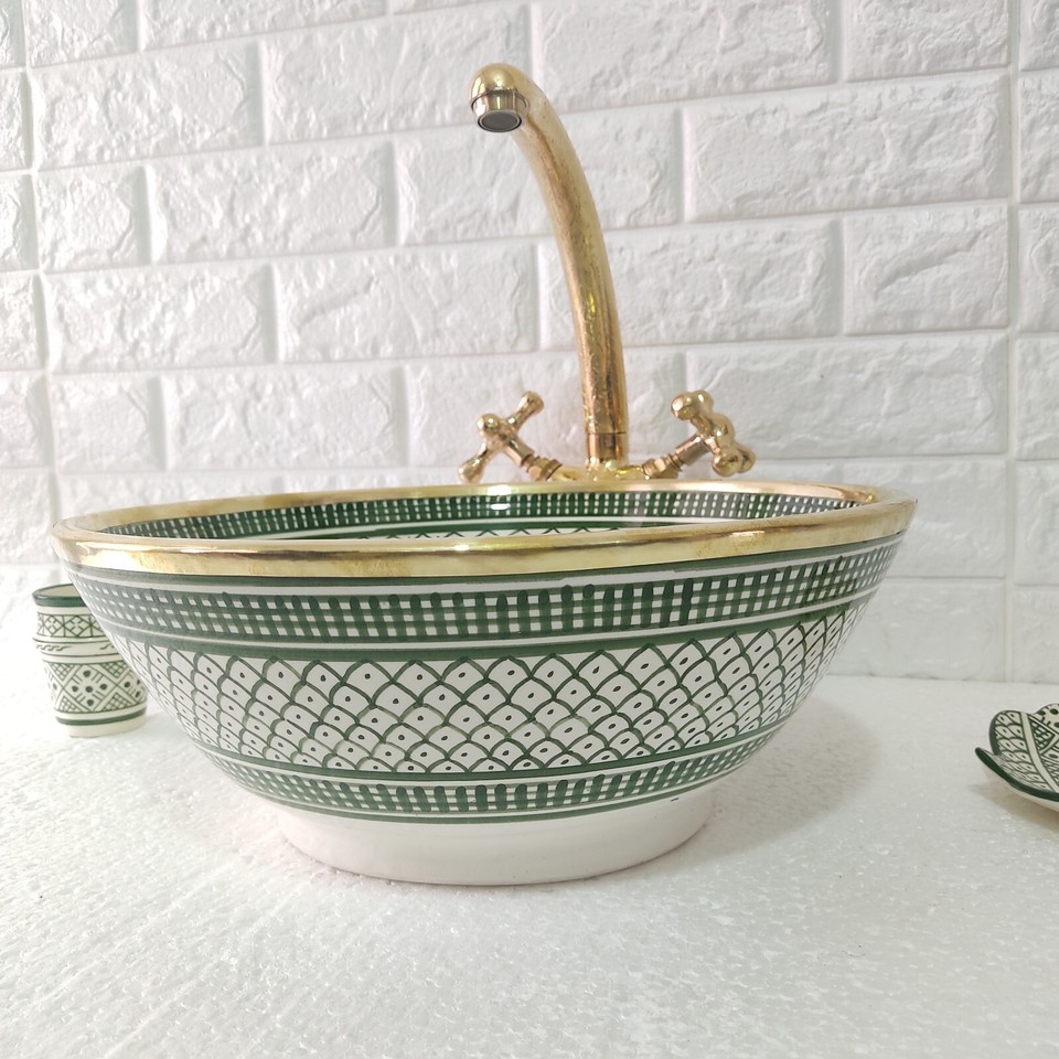 Ceramic Sink ,bowl sink Green sink, sink rim Brass ,Bathroom sink ...