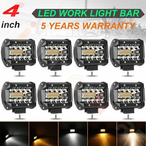 8x 4" Inch LED Work Light Bar Pod Spot Combo Amber White Strobe Offroad ...