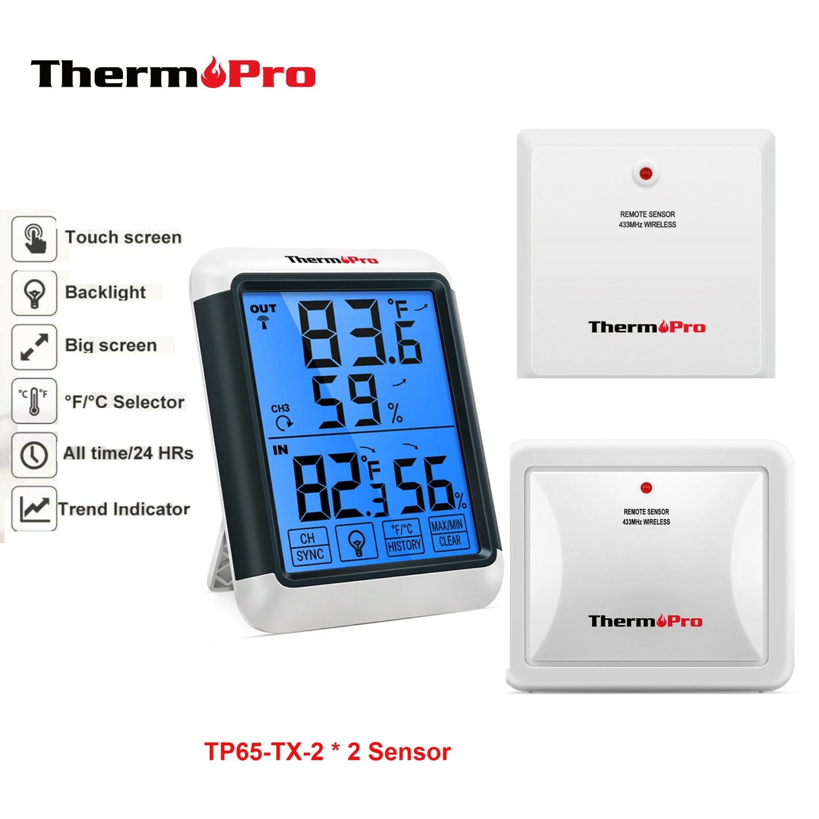 2 Sensor Digital LCD Indoor Temperature Humidity Meter Thermometer ...