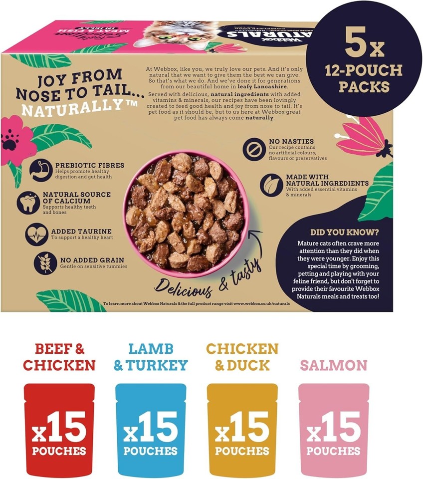 Webbox Naturals Complete Senior (7+) Wet Cat Food, 60 x Meat & Fish (60 ...