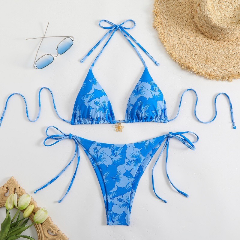 Women 2 pcs Micro Bikini set lace up Swimwear Beachwear push up Bra ...