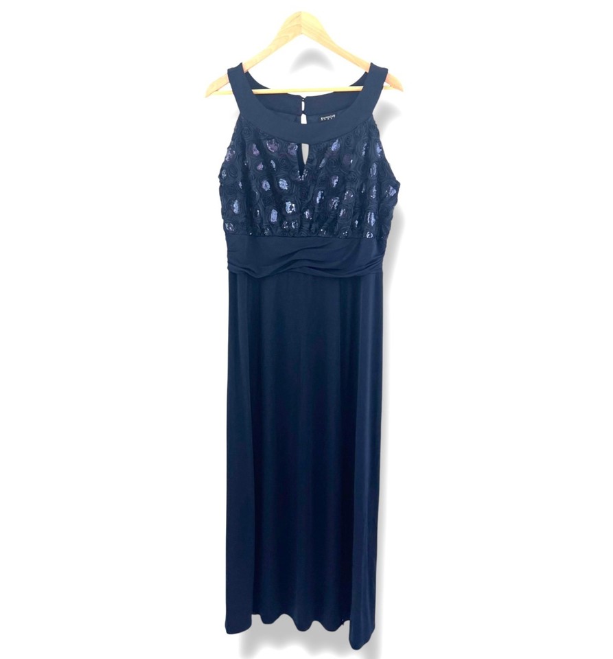 En Focus Navy Blue Embellished Long Gown Maxi Dress Size 16W 1X Plus Sz Evening | eBay