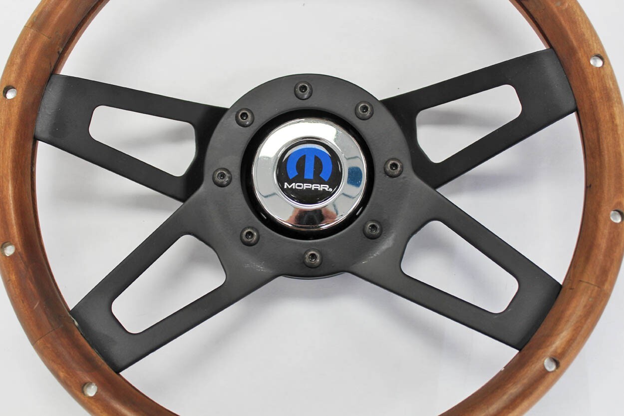 70-76 Dodge Dart Charger Demon 13 1/2" 4 spoke wood grip on black ...
