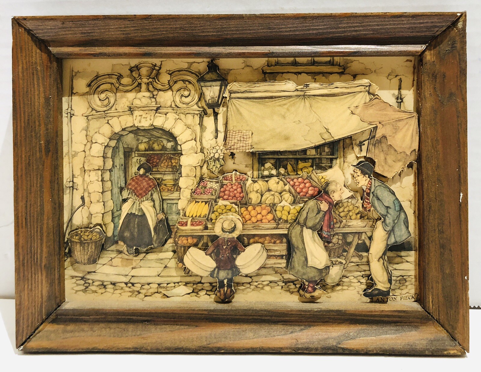 1968 Anton Pieck 3D Shadow Box Art Wall Hanging Fruit Market Store ...