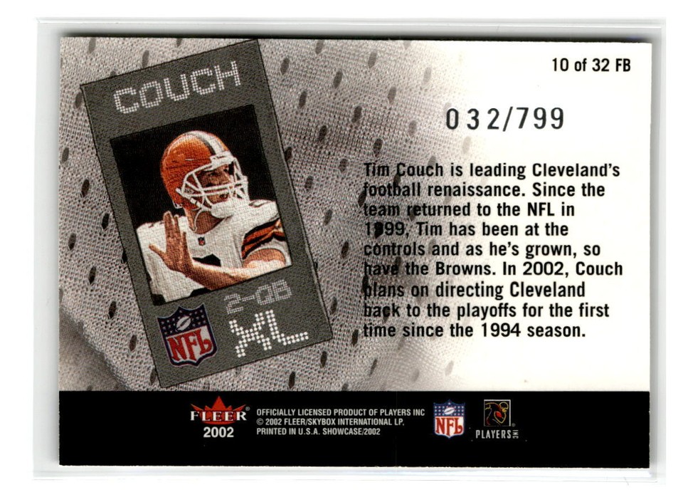 2002 Fleer Showcase - #10 FB - Tim Couch Football's Best /799 ...
