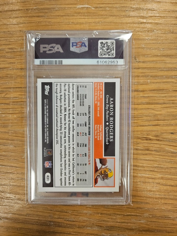 2005 Topps Aaron Rodgers #431 Rookie Football Sports Trading Cards PSA ...