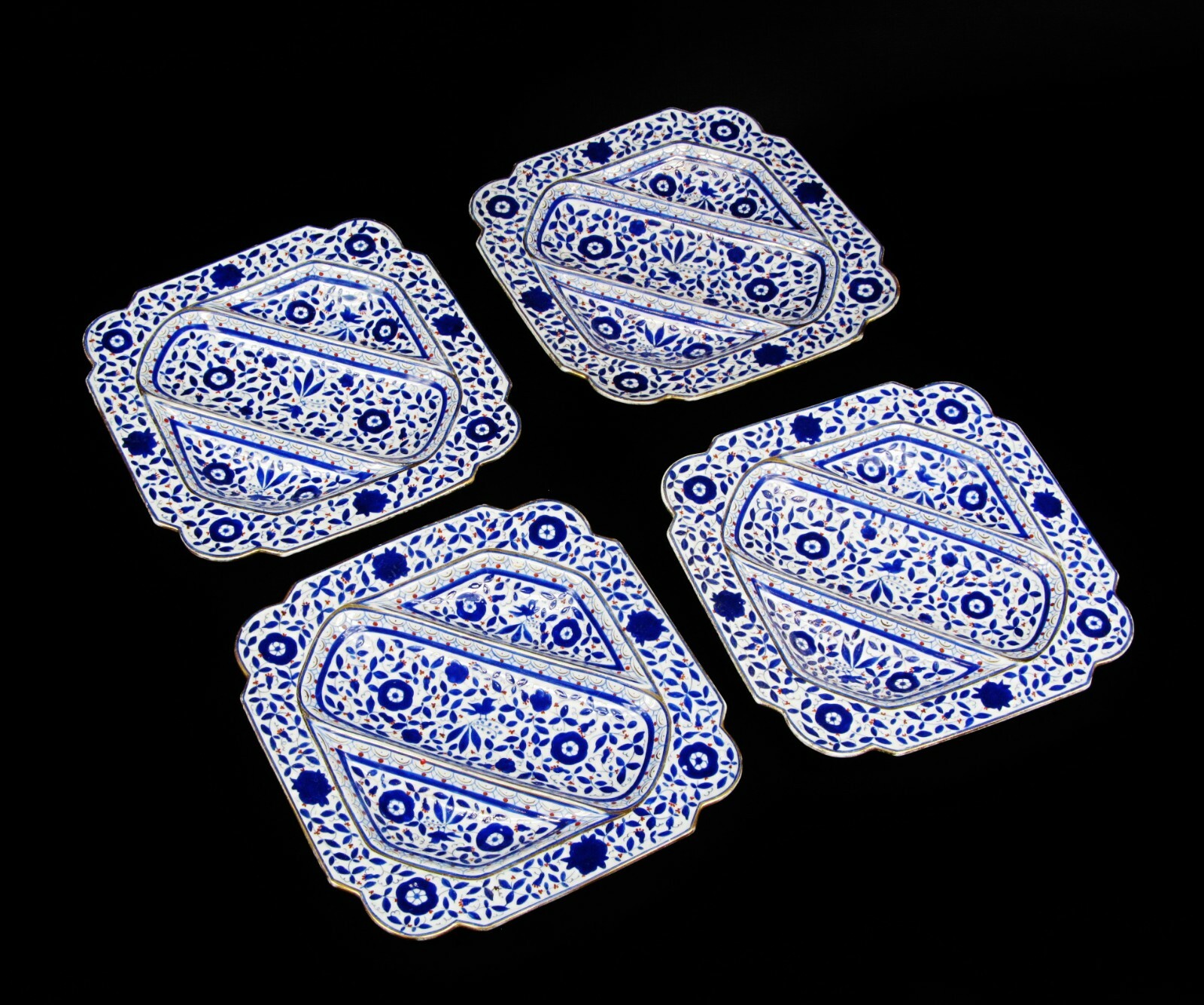 Set Of 4 Antique Hand Painted Royal Vienna Blue & White Color square ...