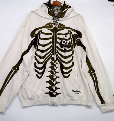Pepe Jeans London Skeleton Print Hoodie Jacket White & Olive 2XL | eBay