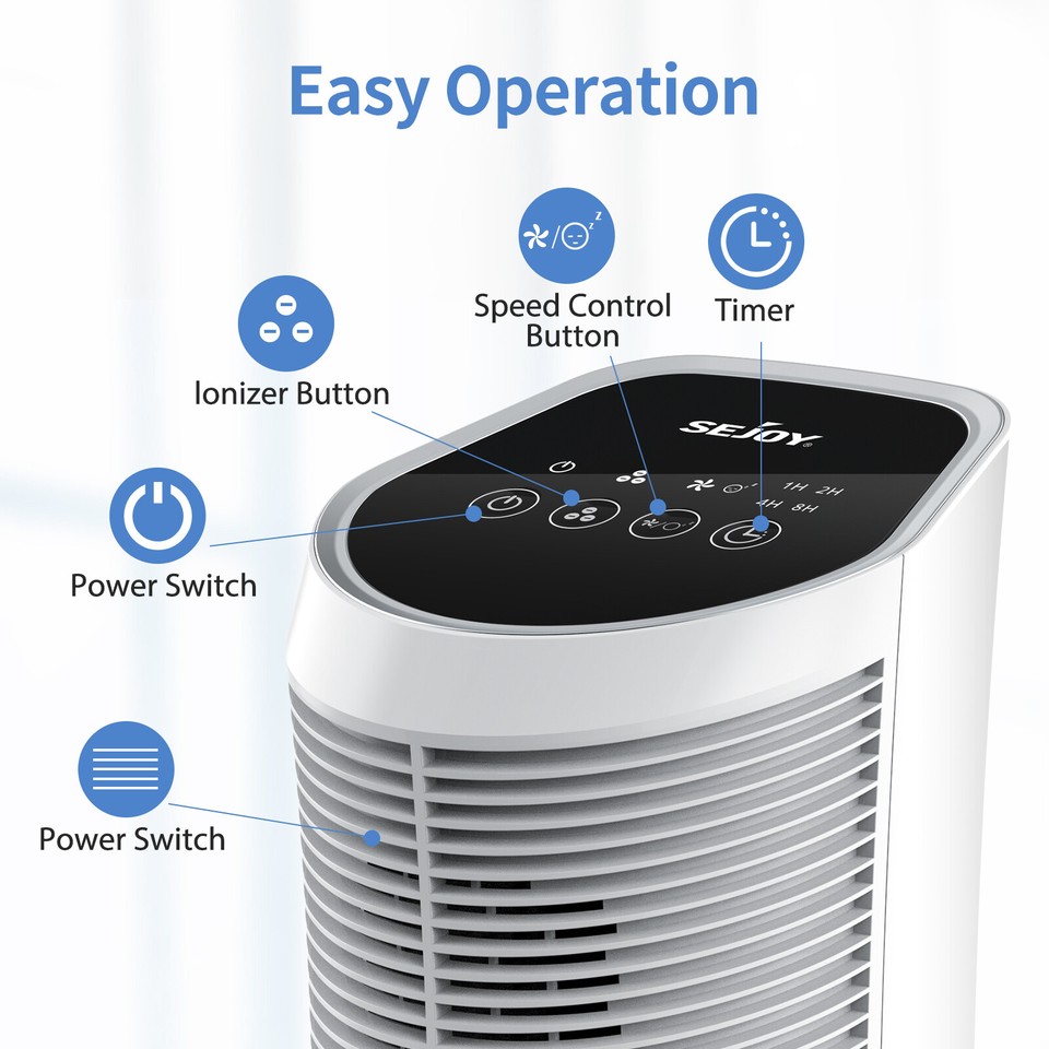 SEJOY Air Purifier Home Room True HEPA Air Cleaner for Allergies Smoke Pet Dust | eBay