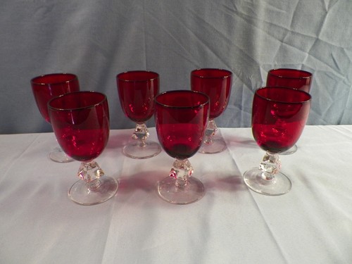 Set of 7 Bryce Ruby Red Glass Aquarius Wine Goblets w/ Diamond Stem | eBay