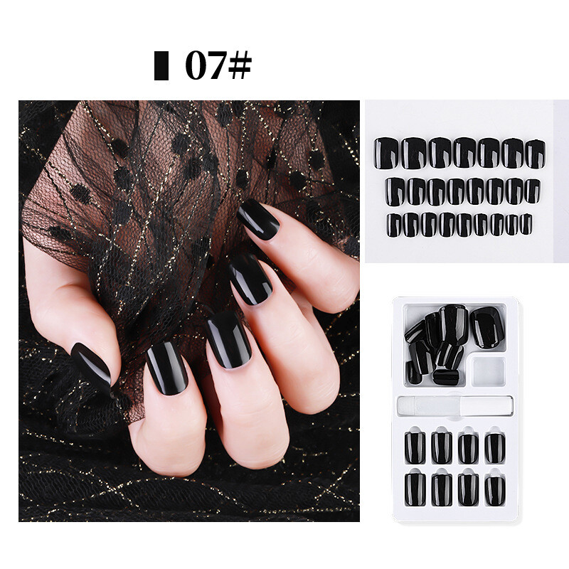 24 Medium/ Short False Nails French Manicure Fake Tips Press On Full ...