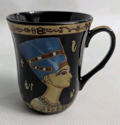 Egyptian Queen Nefertiti Hieroglyphics Coffee Mug Cup Black Gold Monno ...