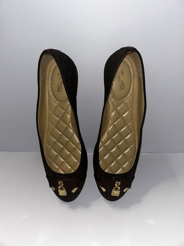 MK MICHAEL KORS BALLET FLATS With BOW LOCK Brown LEATHER 9 Size WOMEN ...