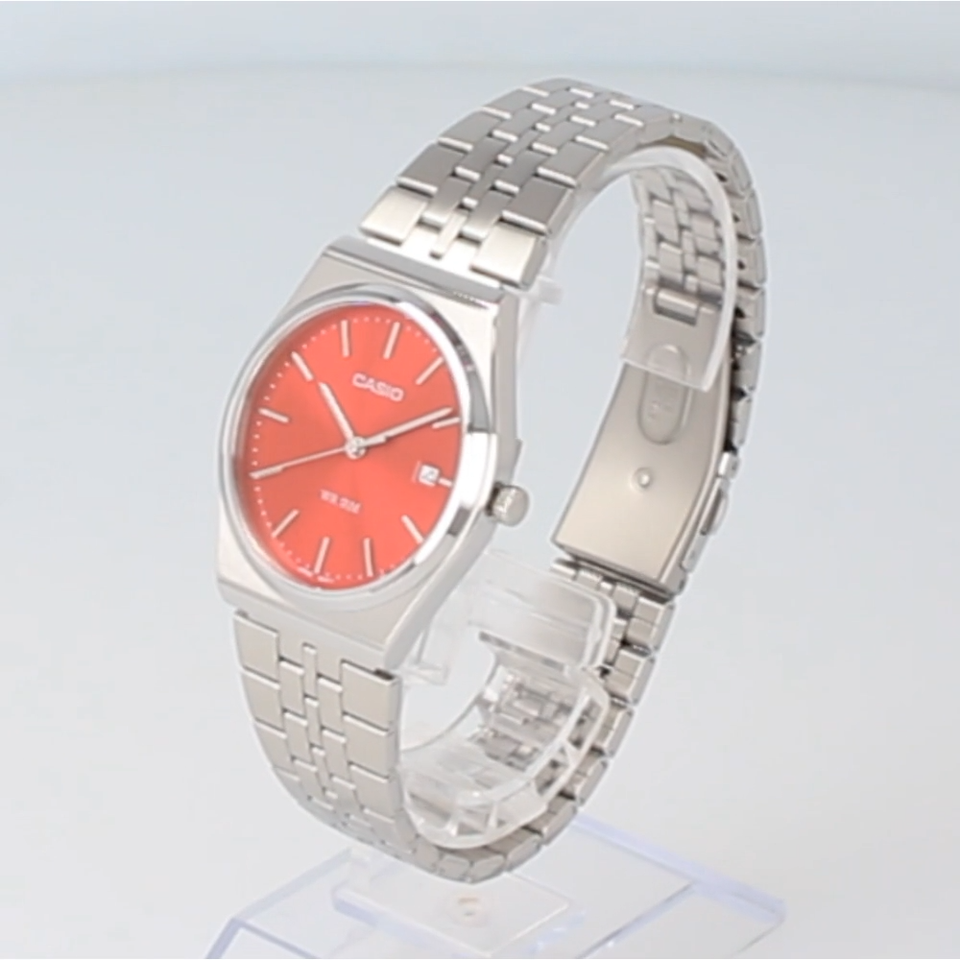CASIO QUARTZ MTP-B145D-4A2 Analog Quartz Red Silver | eBay