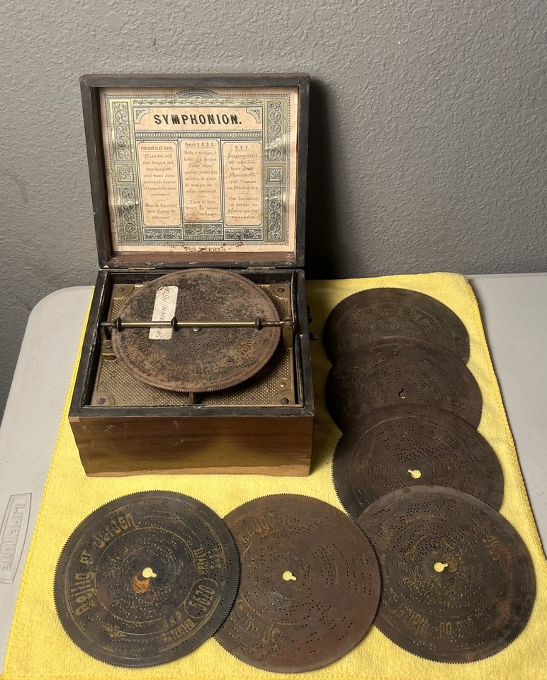 ANTIQUE 18TH CENTURY SYMPHONION SIMPLEX GERMAN MUSIC BOX W/7 DISCS ...
