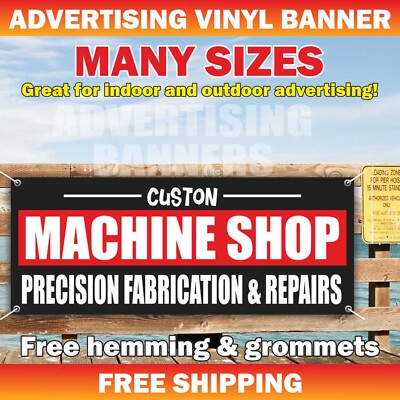 CUSTON MACHINE SHOP Advertising Banner Vinyl Mesh Sign Precision repair ...