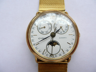 18K GP Swiss Cyma Triple Date Moonphase Mechanical Automatic Bracelet ...
