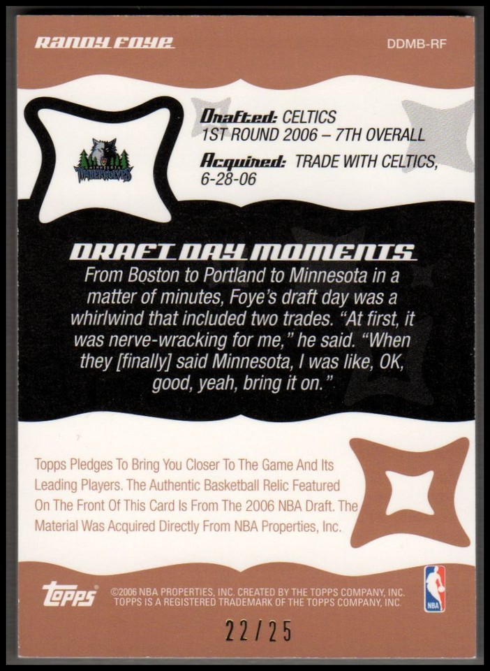 2006-07 Topps Big Game Draft Day Moments Ball #RF Randy Foye /25 - NM ...