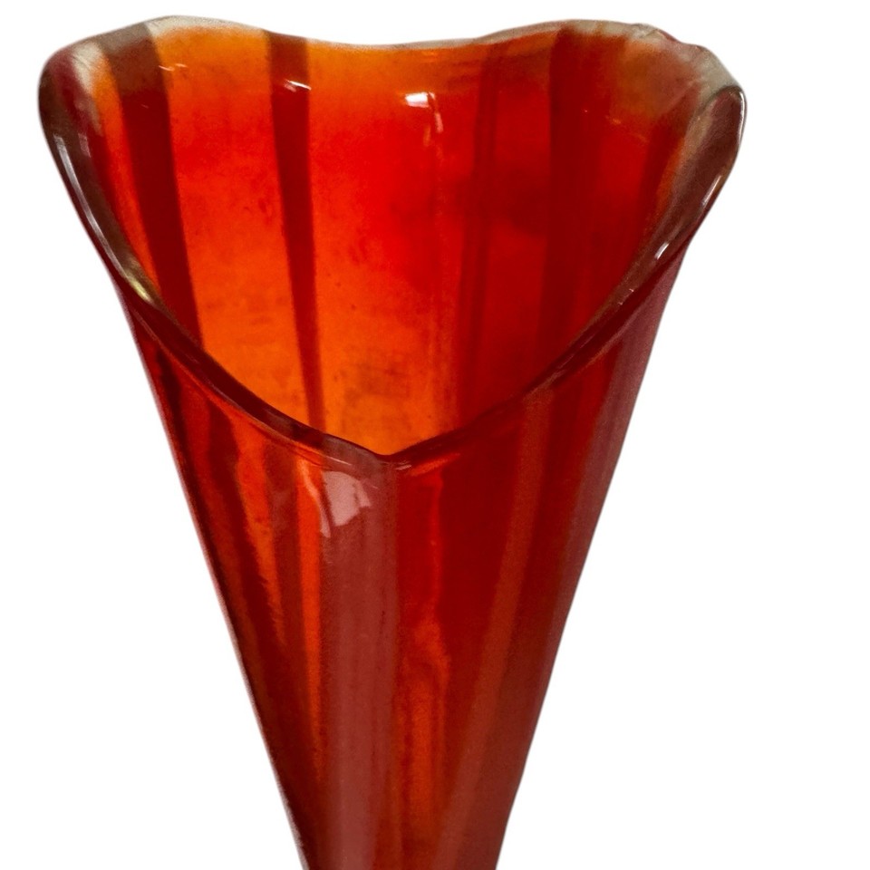 Vtg Art Glass Red Rainbow Swirl Swung Bulb Base Genuine Hand Blown 15 ...